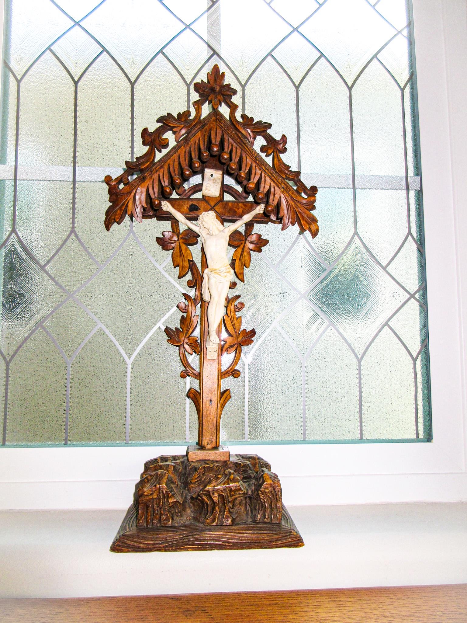 French Antique Wood Carved Cross: Gable Roof Jesus Crucifix - Etsy