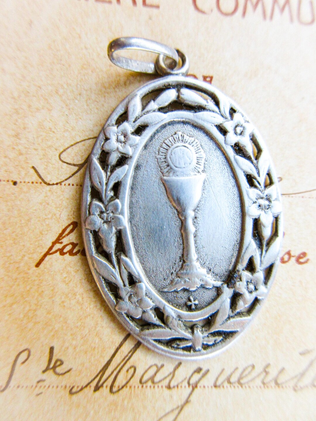 French Antique First Holy Communion Medal, Pure Sterling Silver, 925 ...