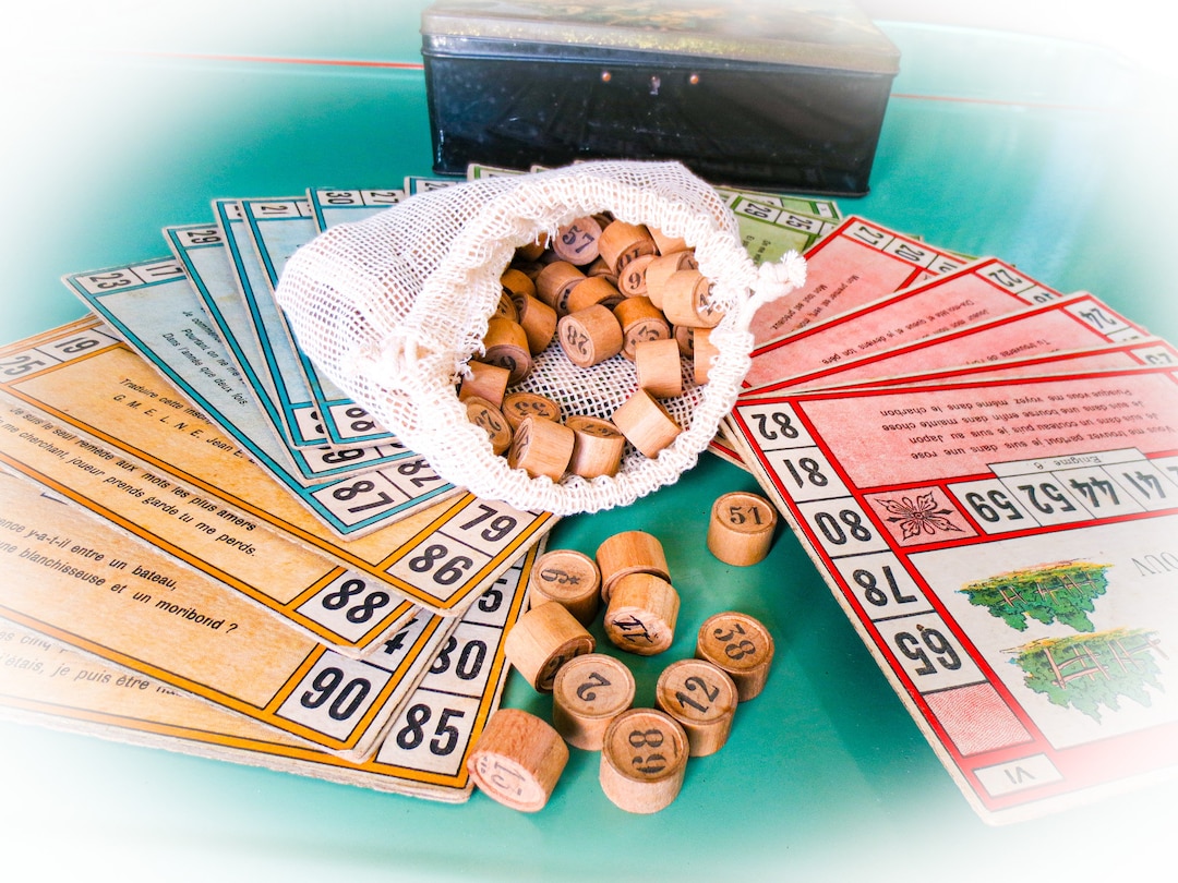 French Antique Loto Game -bingo Game, Loto Cards and Round Wooden ...