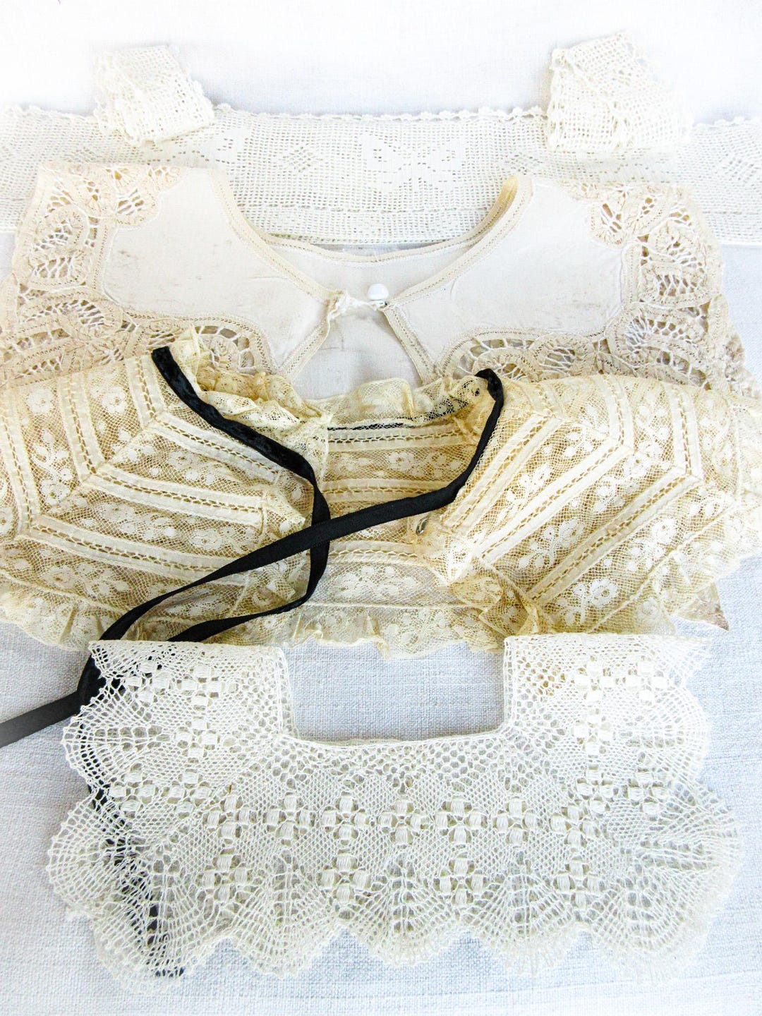 Antique French Lace Collars: Handmade Ivory Trim, Set of 4 - Etsy
