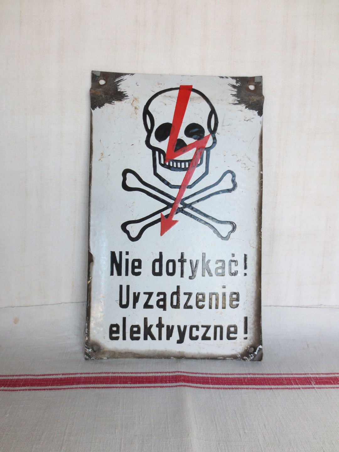 Antique Enamel Sign, Warning, in Polish, Raised Enamel, Antique ...