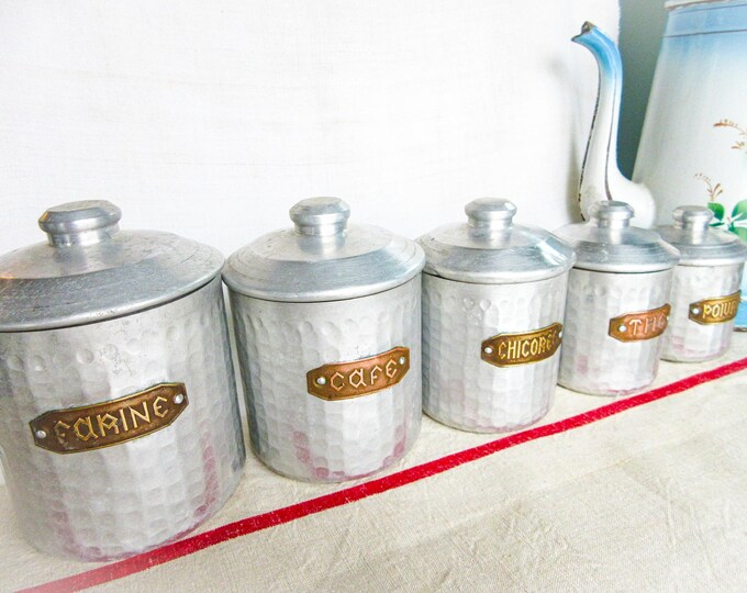 Antique French Canisters, Five Canister Set, Aluminum, Industrial, Chic ...