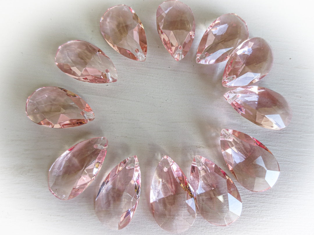 Lot of 12 Vintage Pink Crystal Teardrops - Drilled for Hanging - Etsy