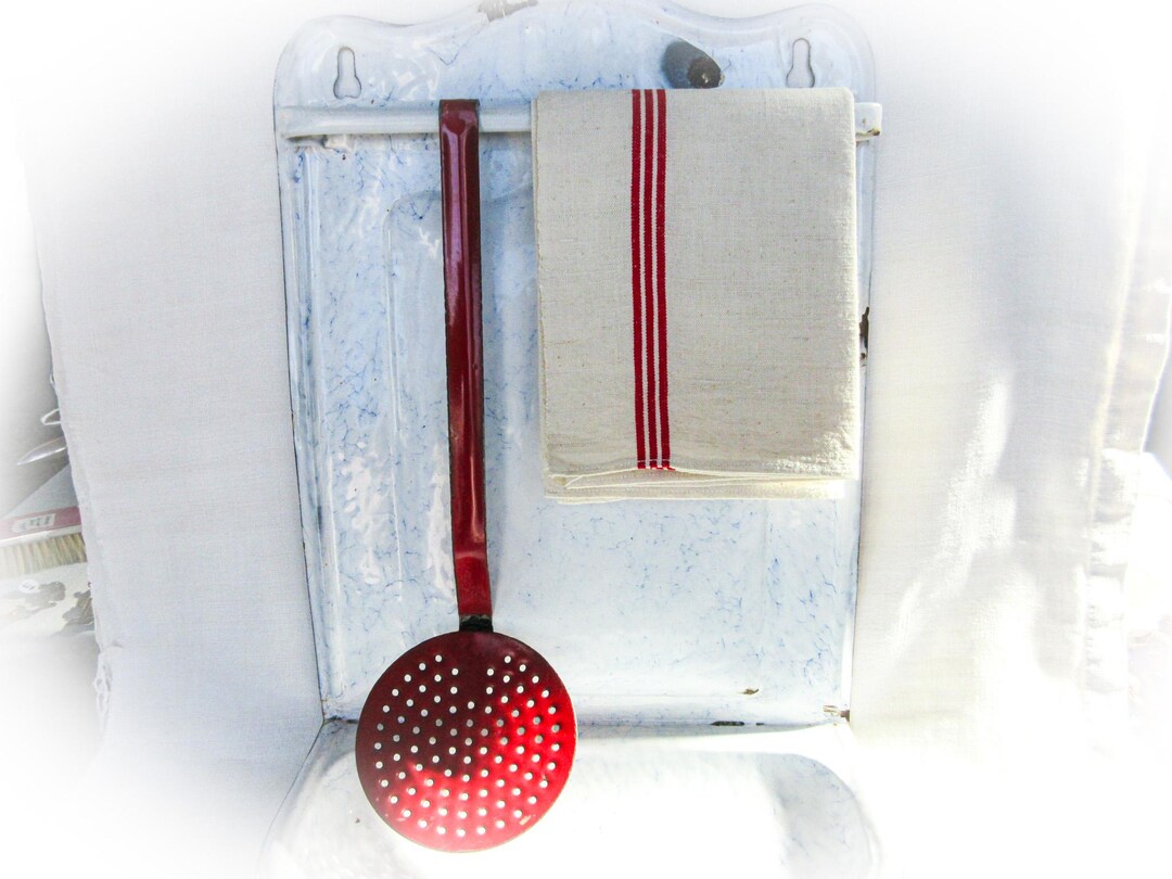 French Utensil Rack, Red and White Enamelware, Enamel Ware Decor ...