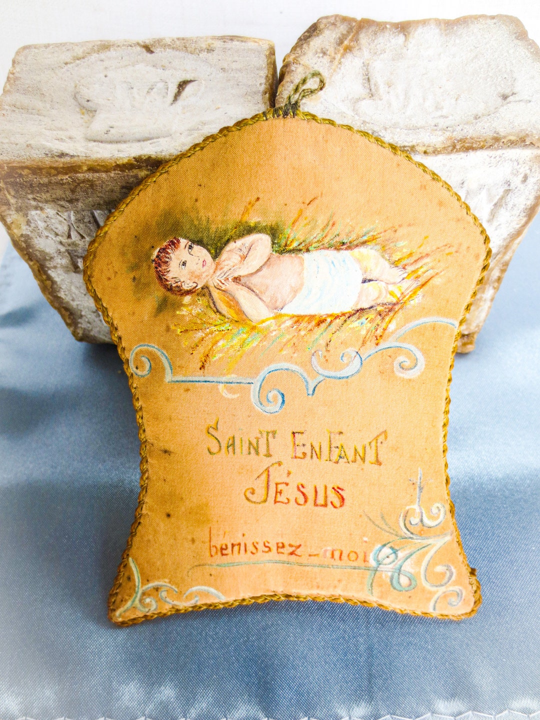 Antique French Jesus Crib Art Protector: Saint Enfant Jesus, Silk ...