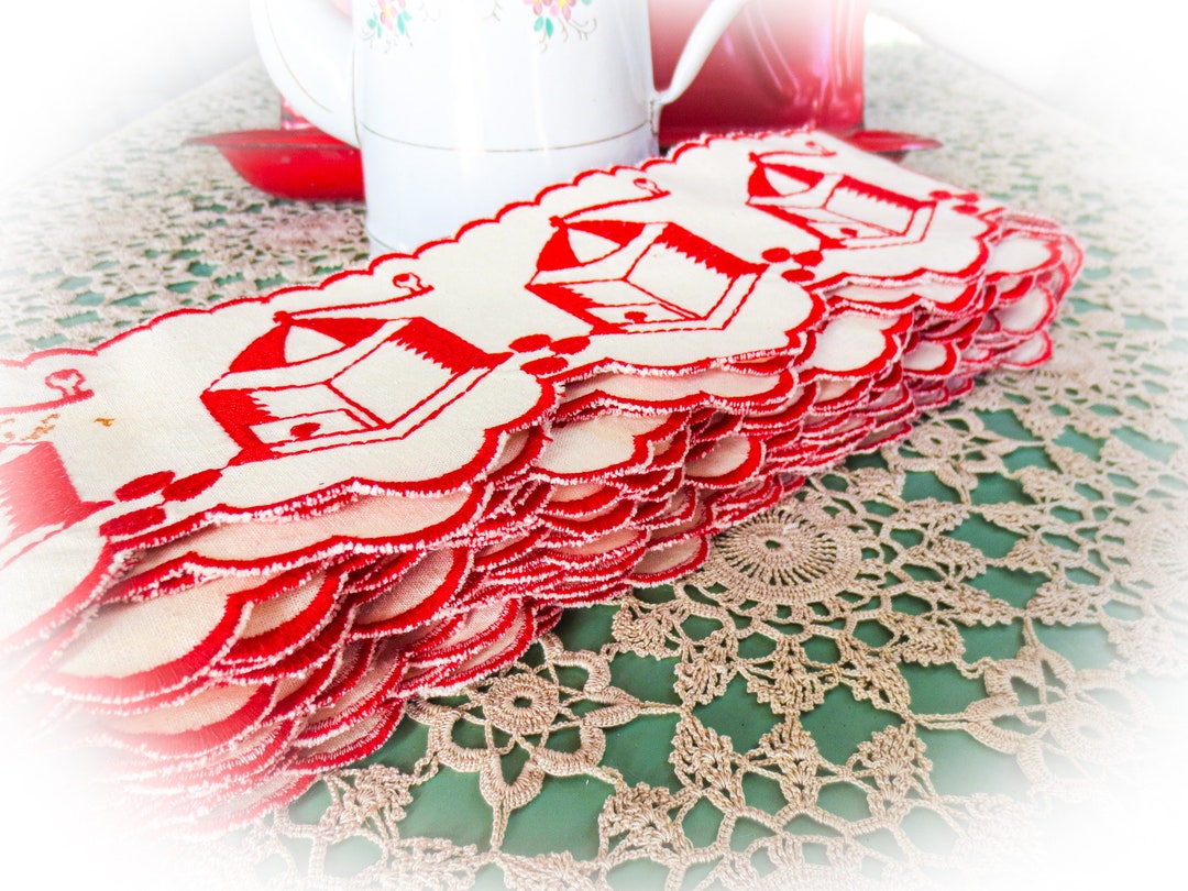 12 Yds French Antique Shelf Scarf, Shelf Trim, Coffee Grinder, Red and ...