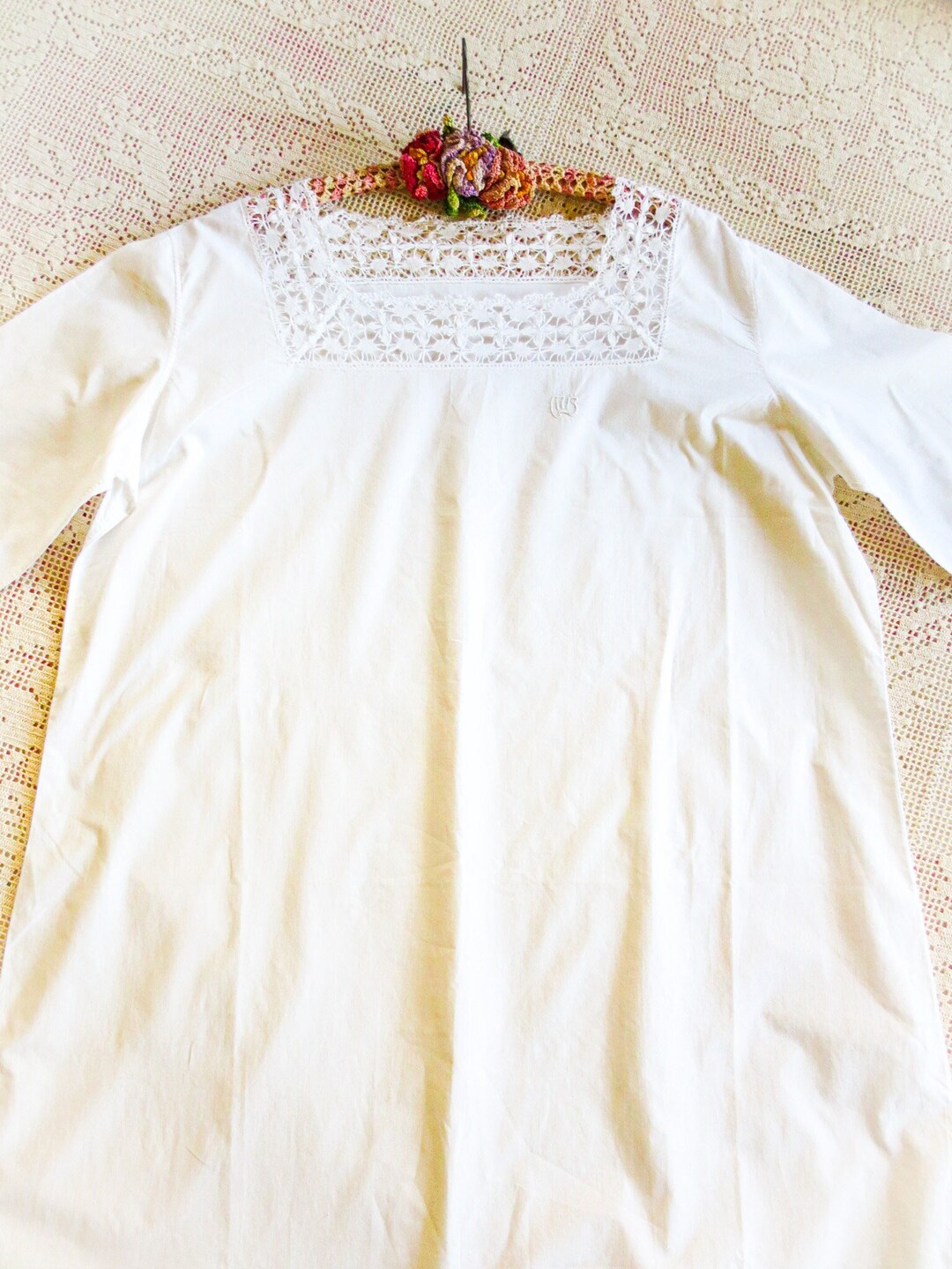 French Vintage Nightgown: White Linen Cotton Gown With Bobbin Lace ...