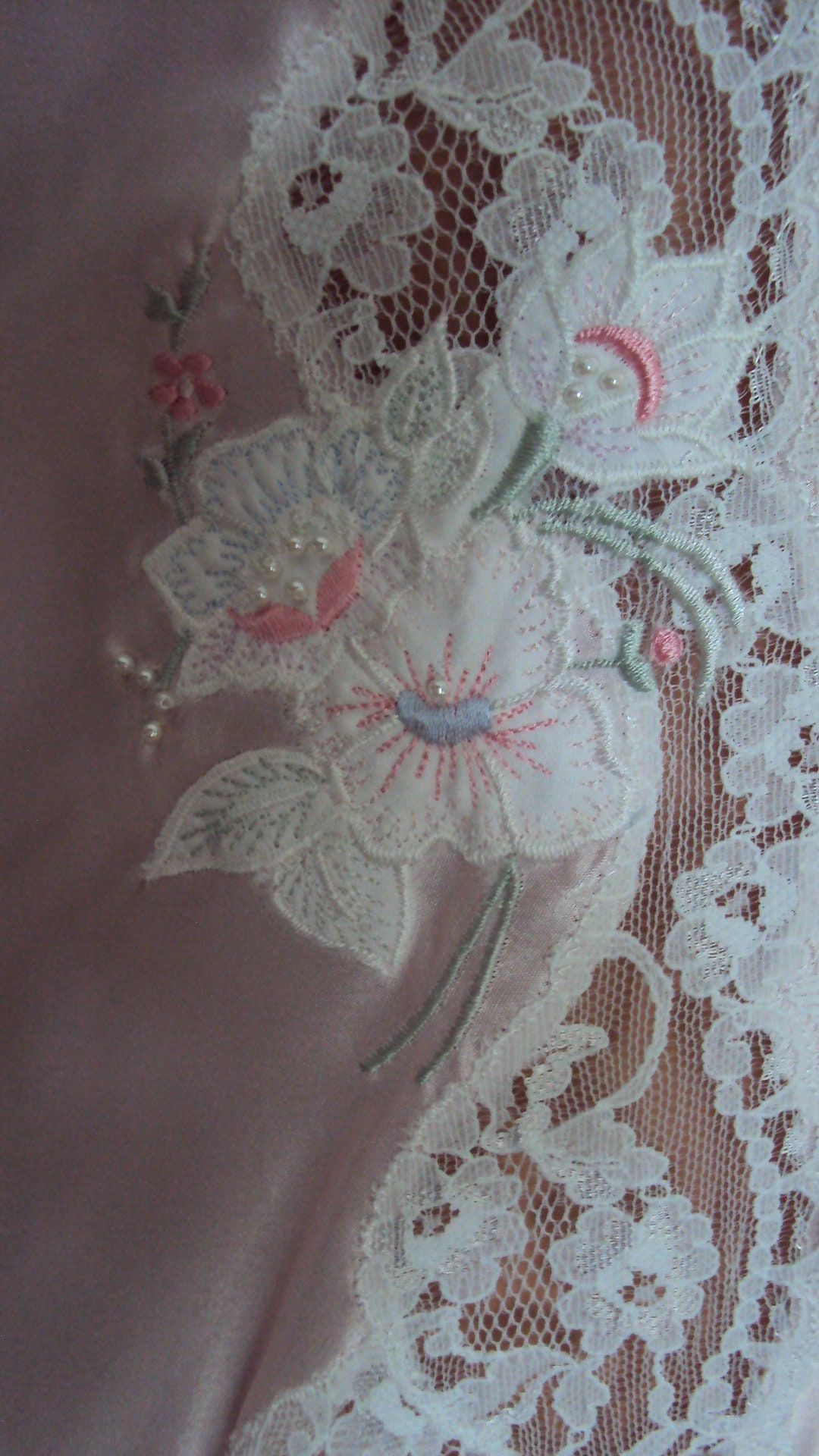 VTG Sarah Beth Pink Wet Look Satin & Laced With Beading Long Nightgown ...