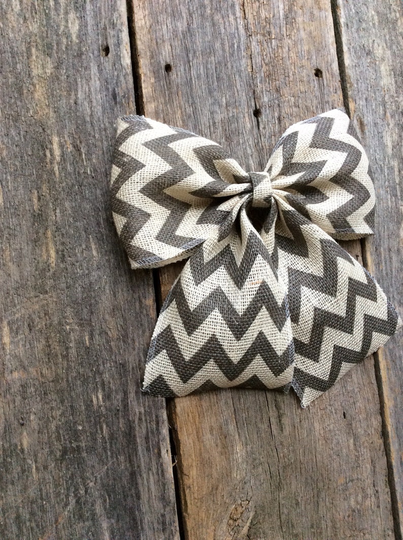 Large Gray Chevron Burlap Bow Rustic Decor Wedding - Etsy