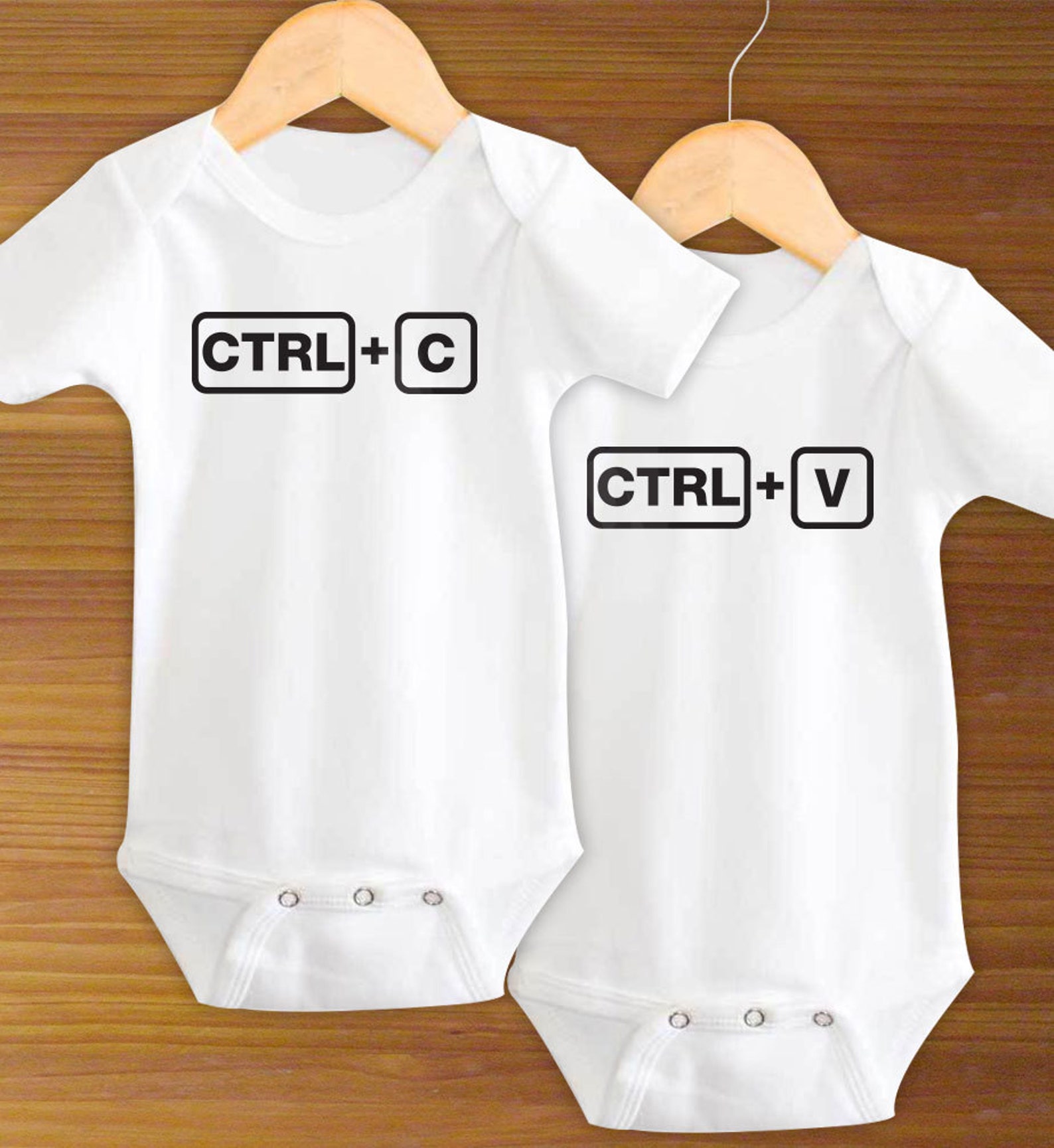 Control C Control V Copy Paste Twin Girls and Boys Pink Funny One Piece Shirt Baby Shower Gift ...