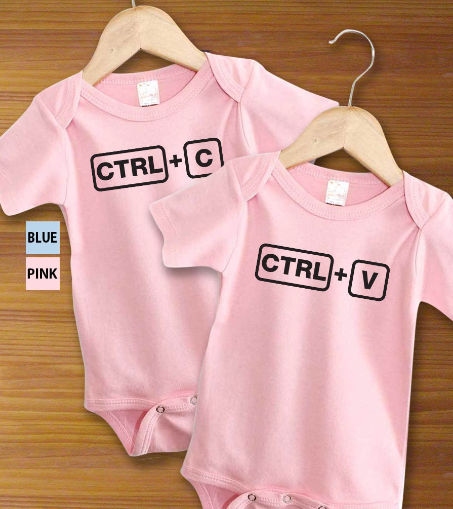 Control C Control V Copy Paste Twin Girls and Boys Pink Funny One Piece Shirt Baby Shower Gift ...