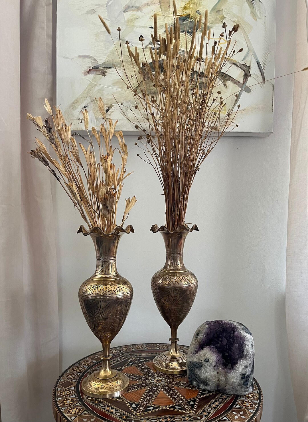 2 Twin Antique Brass Vases Vintage Hand Etched Brass Vase India - Etsy