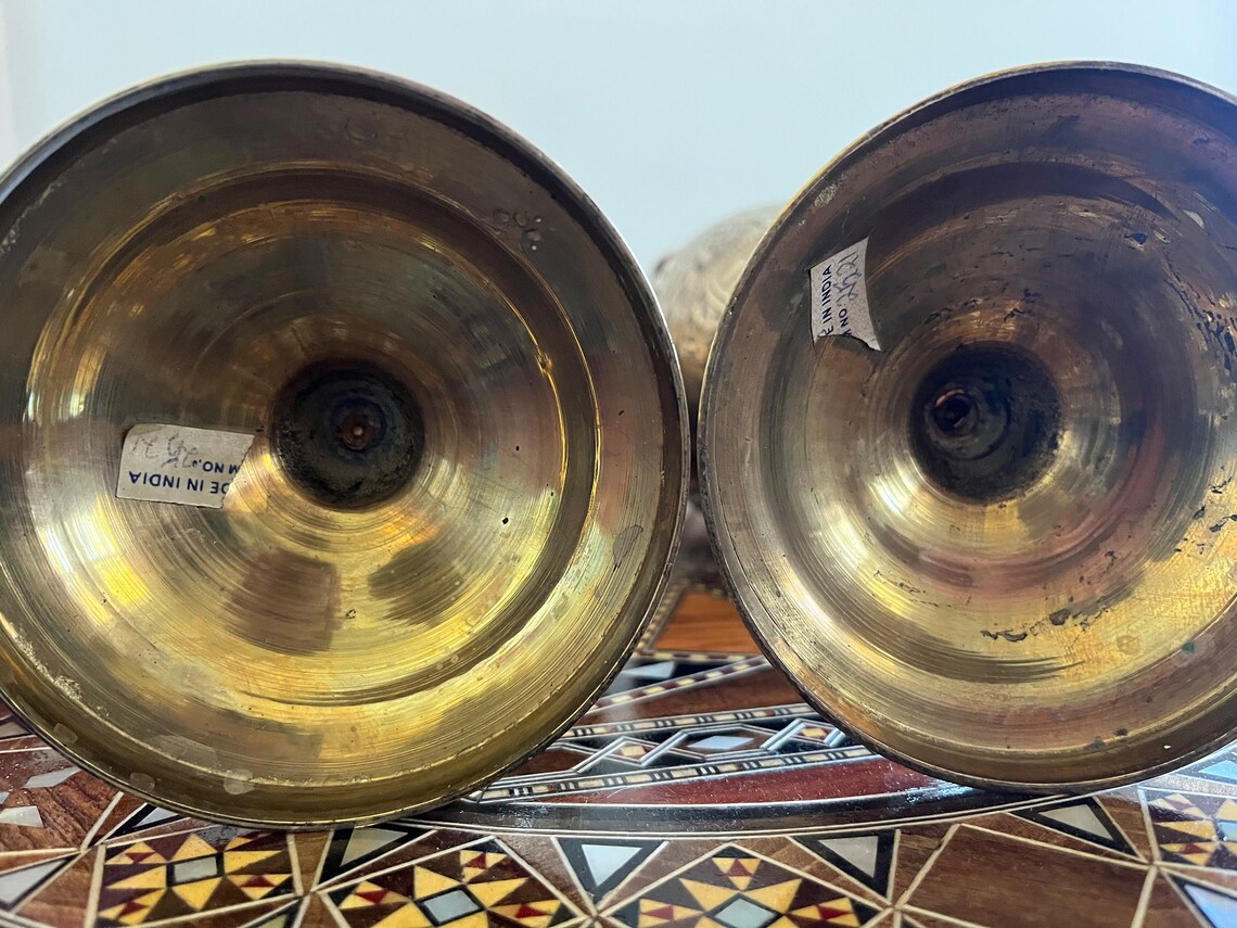 2 Twin Antique Brass Vases Vintage Hand Etched Brass Vase India - Etsy