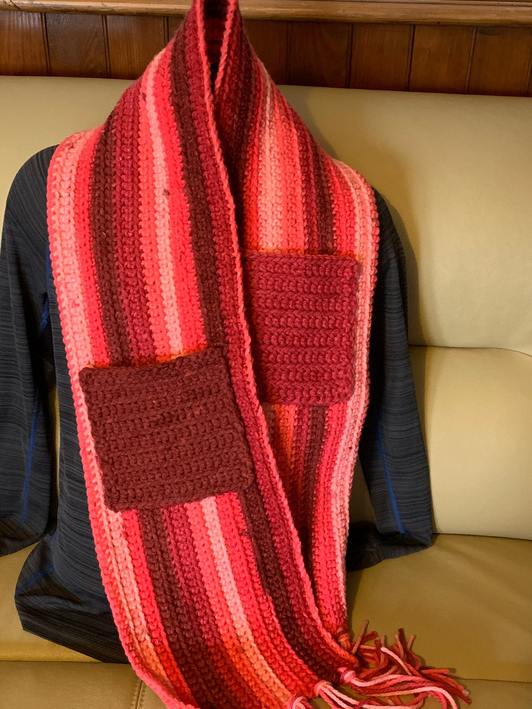 Hand Crochet Scarf Women's With Pockets Pink - Etsy Denmark