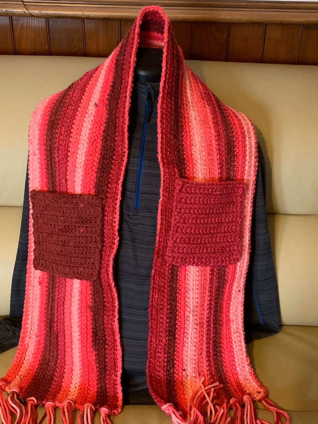 Hand Crochet Scarf Women's With Pockets Pink - Etsy Denmark