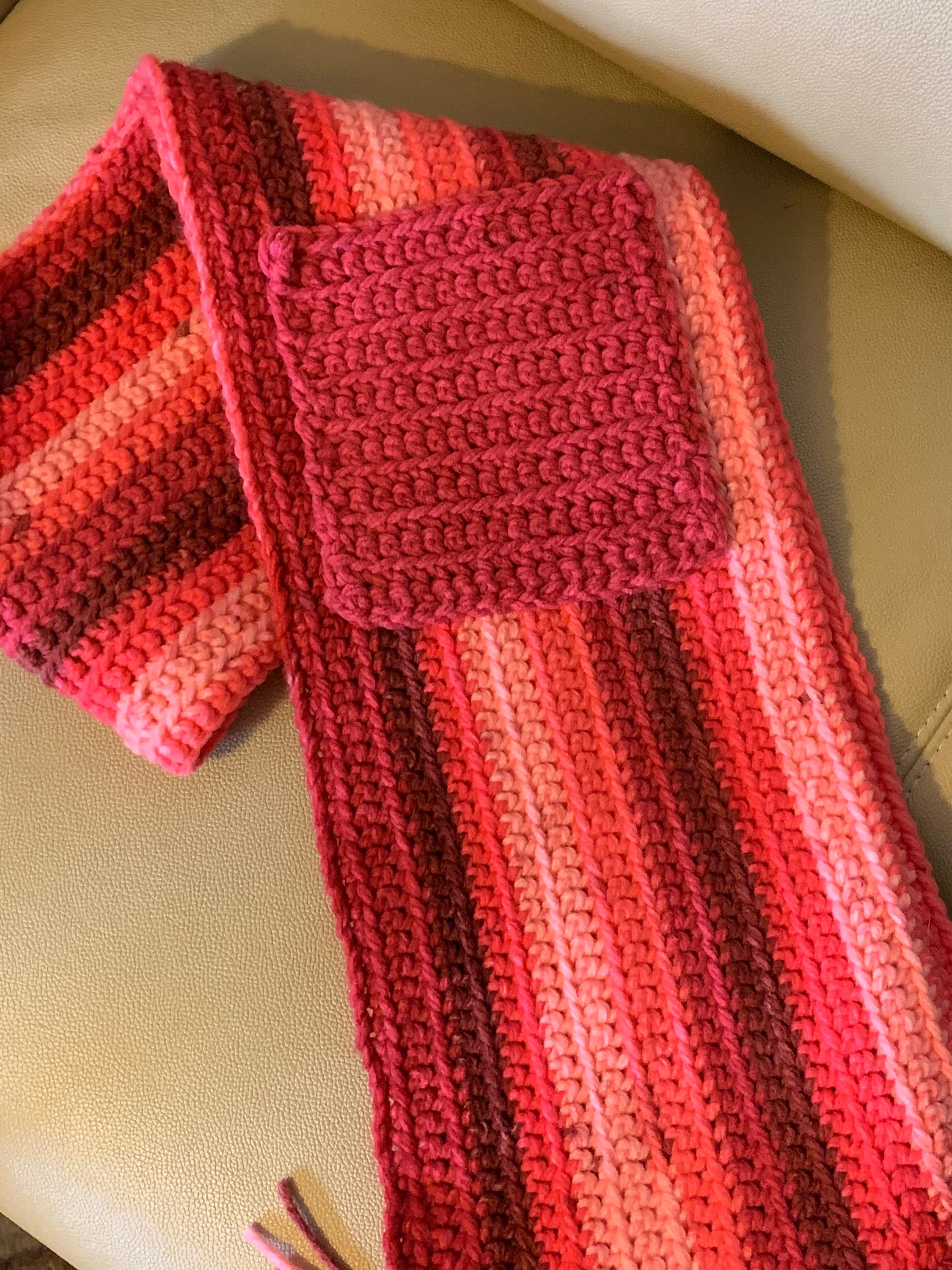 Hand Crochet Scarf Women's With Pockets Pink - Etsy Denmark