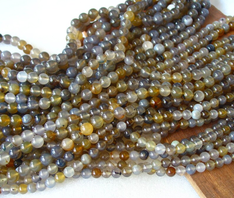 15" 8mm 10mm 12mm Natural Gray Agate Round Beads PLAIN Gemstone - PICK ...