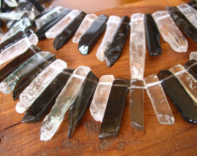 15 Rock Crystal Smoky Quartz Mix GRADUATED Tumbled SMOOTH Point Stick ...