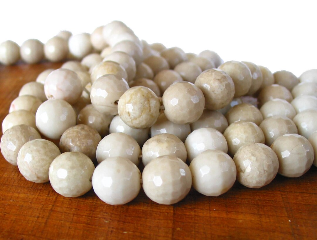 15" 10mm 12mm 14mm River Stone FACETED Jasper Beige Round Gemstone ...