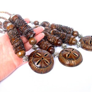22" UGANDA African Painted Graduated Colorful Wood Round Beads Plant ...
