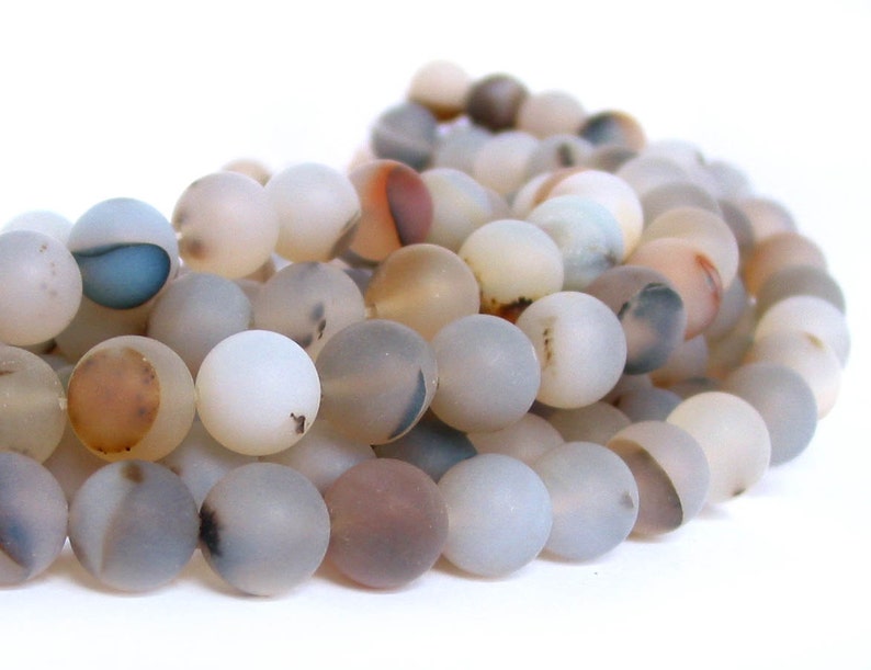 15" 8mm 10mm 12mm Natural Gray Agate Round Beads PLAIN Gemstone - PICK ...