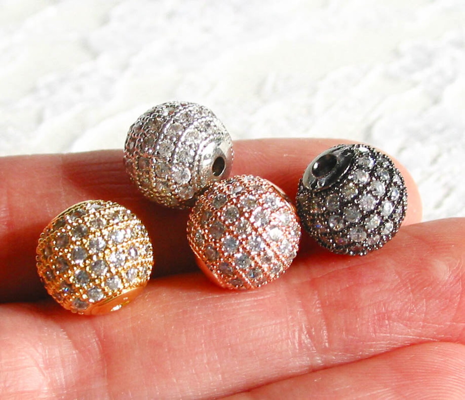 1pcs 6mm 8mm 10mm 12mm Cubic Zirconia Pave Round Metal Beads - Rose ...