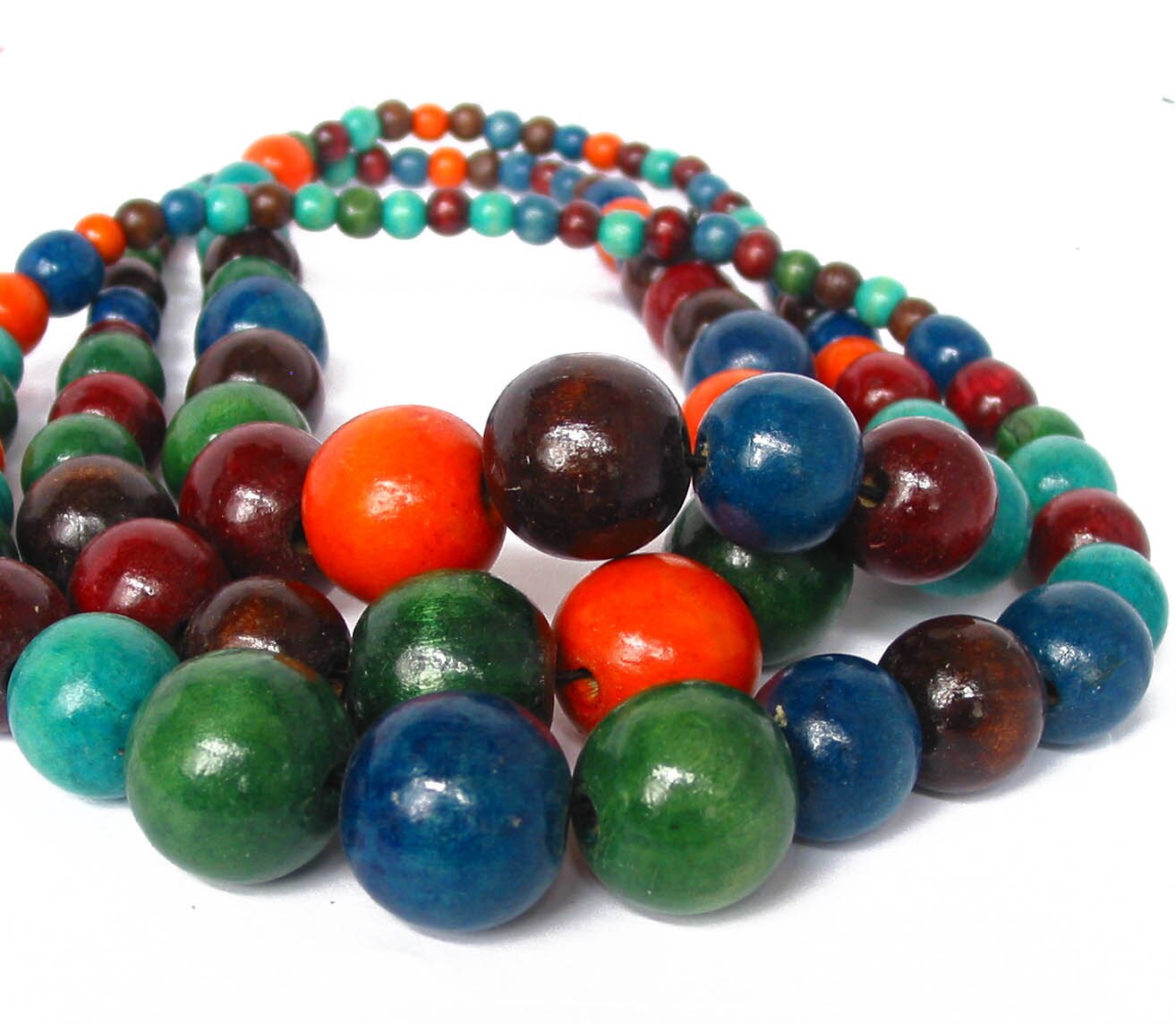 22" UGANDA African Painted Graduated Colorful Wood Round Beads Plant ...