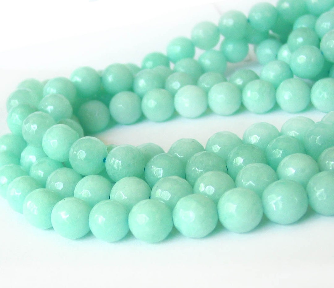 15 Jade 6mm 8mm 10mm 12mm FACETED Amazonite Blue Opaque Round Polished ...