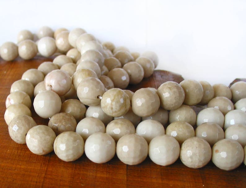 15 10mm 12mm 14mm River Stone FACETED Jasper Beige Round - Etsy