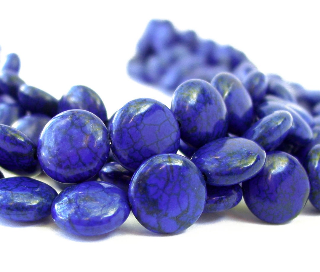 15" Magnesite 12mm Puffed Coin Beads Gemstone - Royal Blue - Full ...