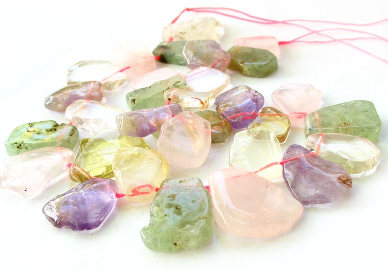 15" MIXED Gemstone Slices Purple Pink Yellow Green Flat Freeform ...