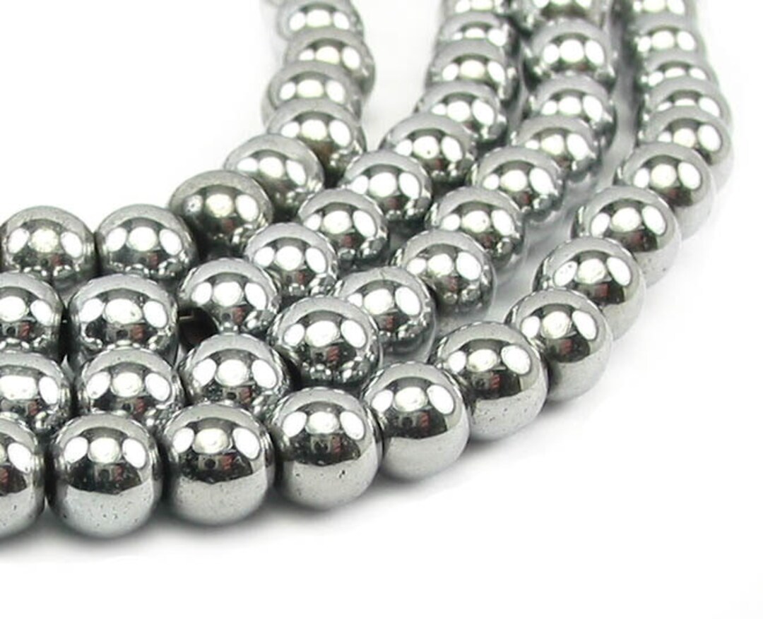 15" 3mm / 4mm / 6mm Rhodium Color Silver Plated Hematite Round Beads ...