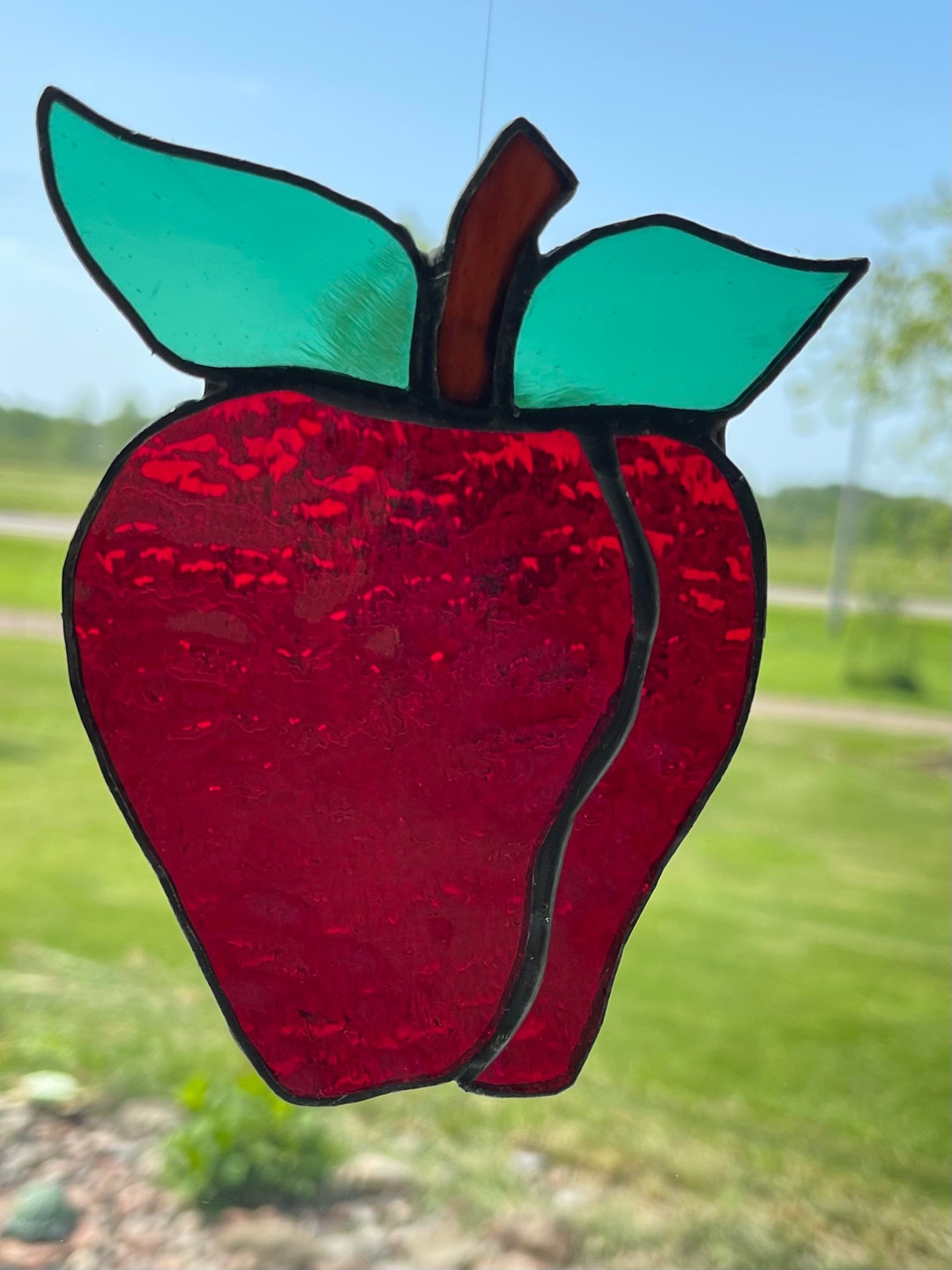 Apple Stained Glass Window Hangings ~ Red and Green Window Wall Decor ...