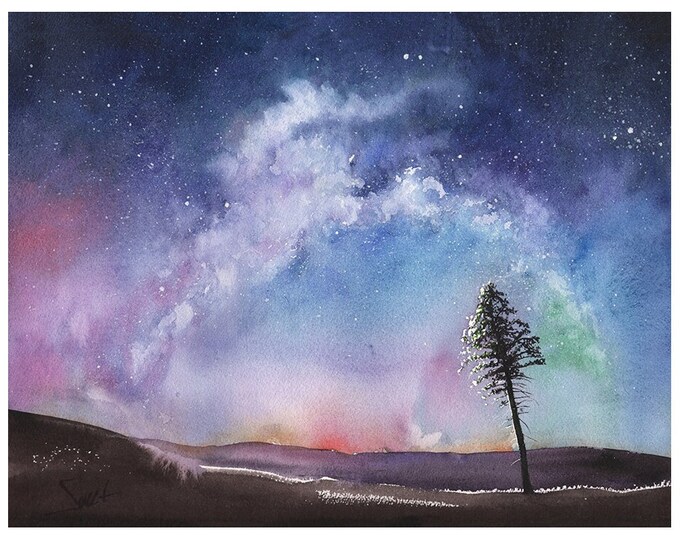 Galaxy Watercolor Print Watercolor Landscape Night Sky Art - Etsy