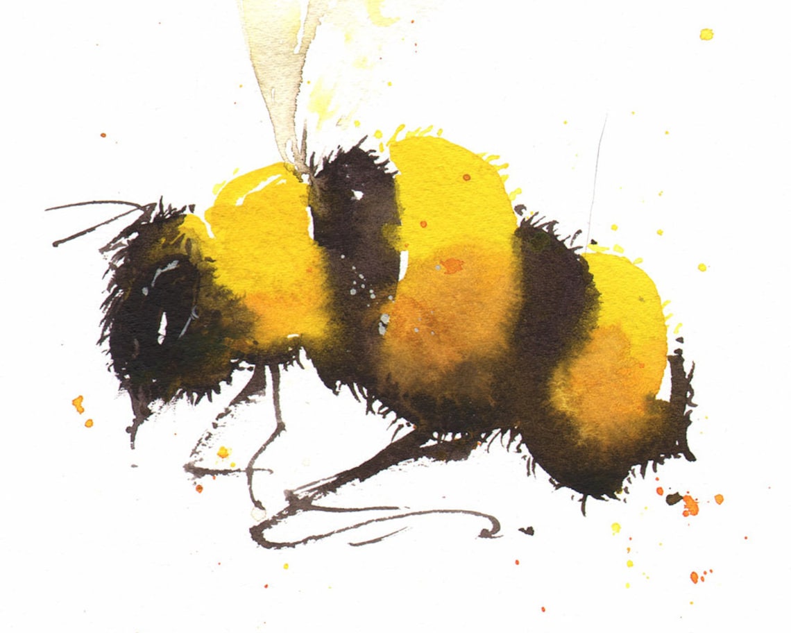 Bumble Bee Watercolor Art Print - Beekeeper Gift, Gardener Artwork - Etsy