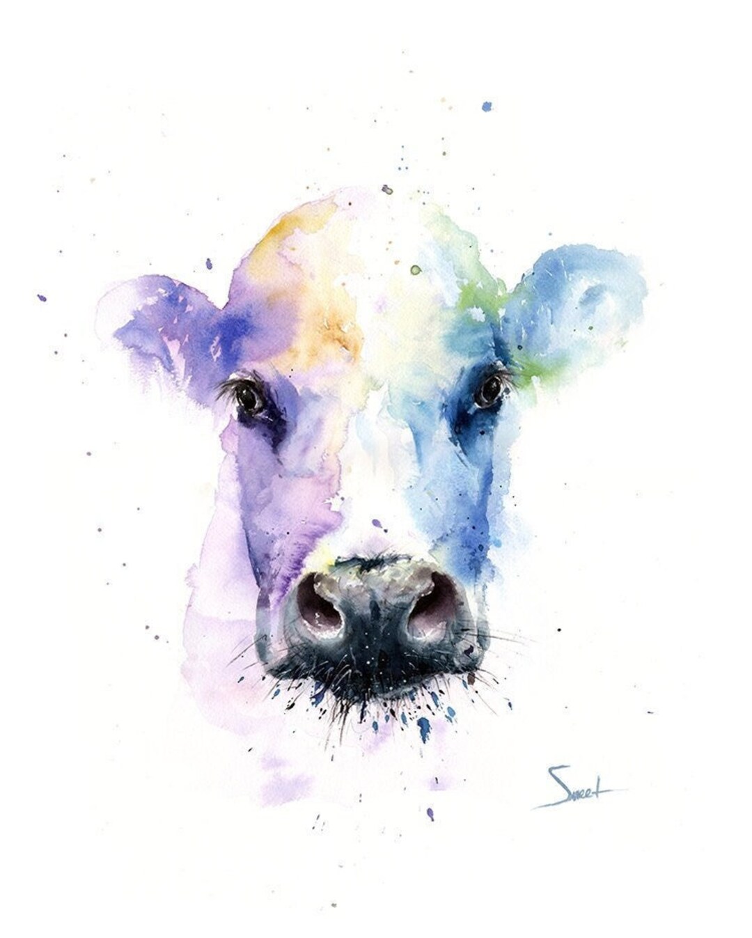 Cow Art Print Watercolor Painting Colorful Animal Decor by - Etsy