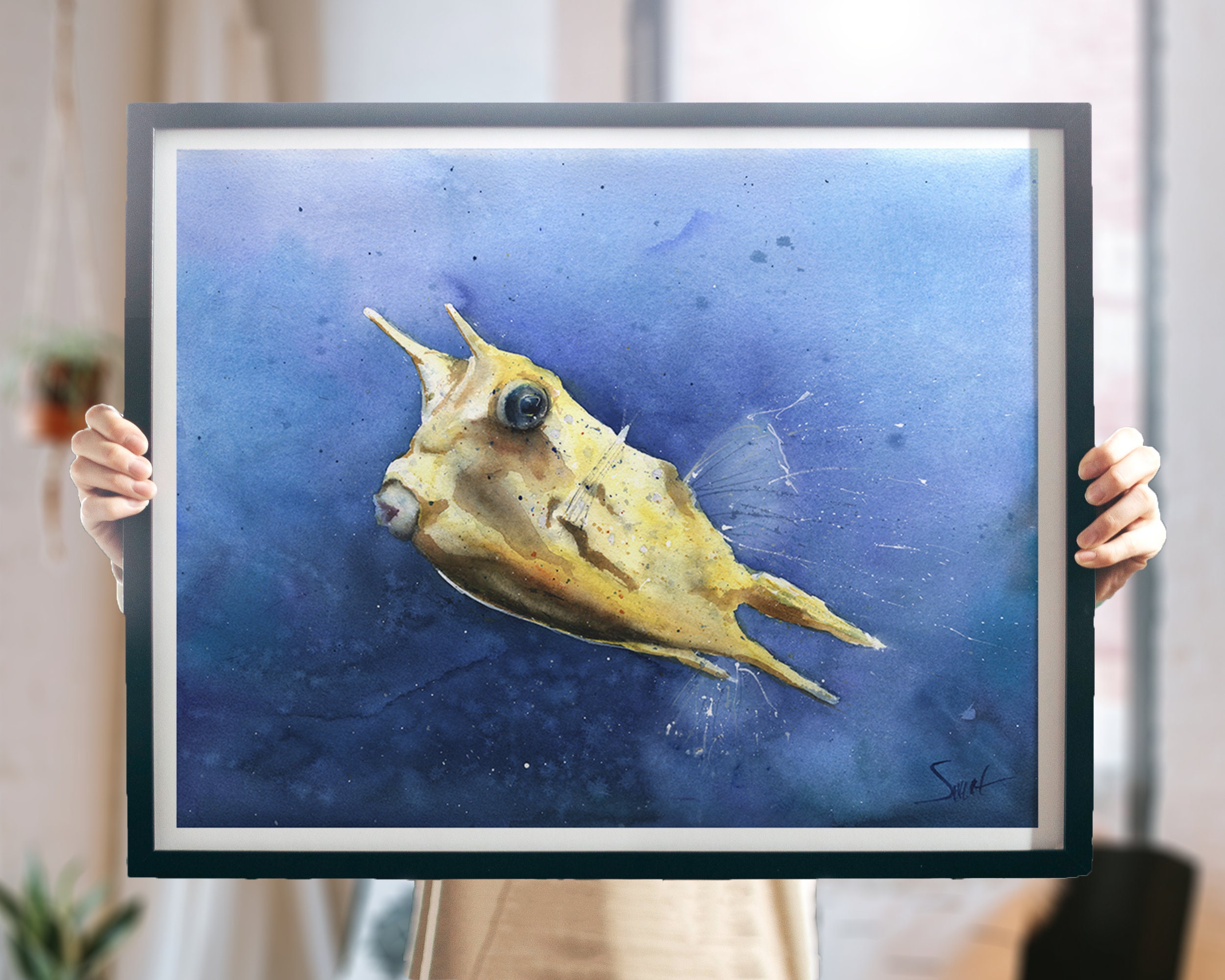 Longhorn Cowfish Art Fish Painting Watercolor Print by Eric - Etsy