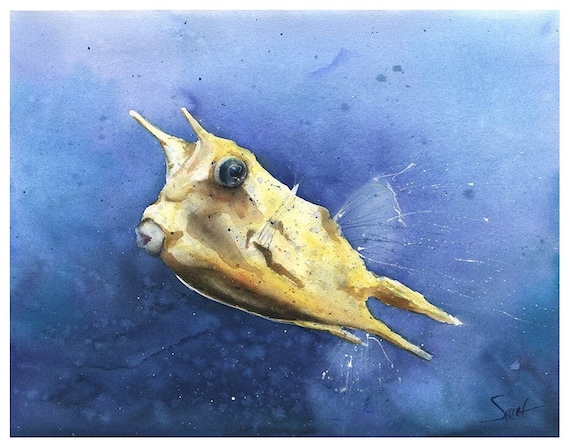 Longhorn Cowfish Art Fish Painting Watercolor Print by Eric - Etsy