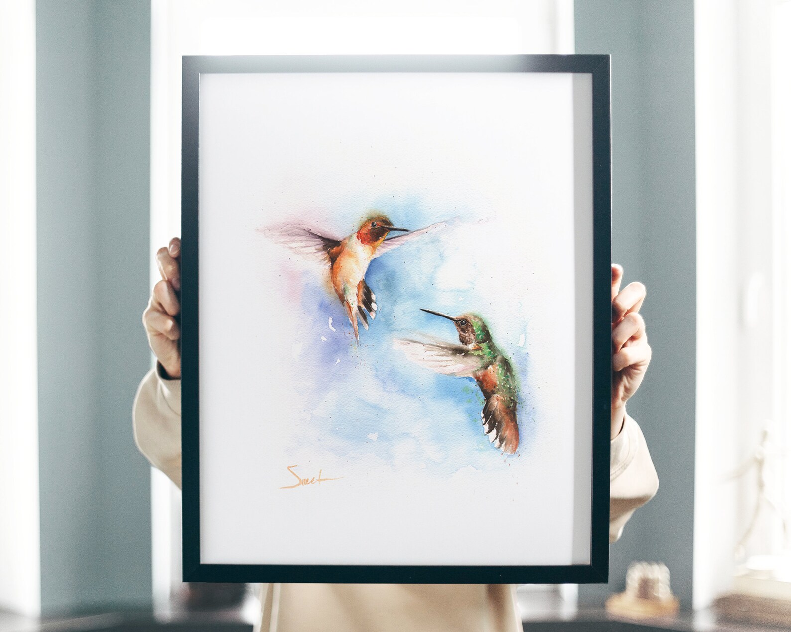 Two Rufous Hummingbird Art Print Watercolor Bird Painting by - Etsy