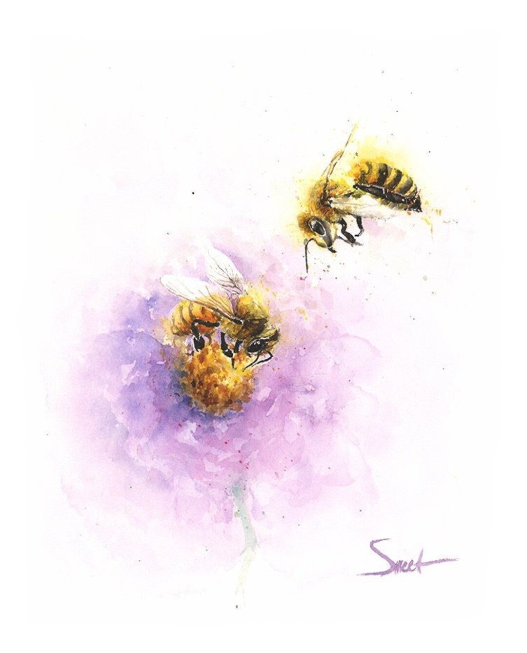 Watercolor Honeybees Print, Bee Art, Nature Wildlife Art, Bee Wall ...