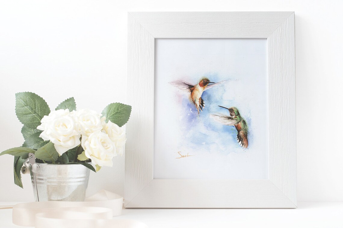 Two Rufous Hummingbird Art Print Watercolor Bird Painting by - Etsy