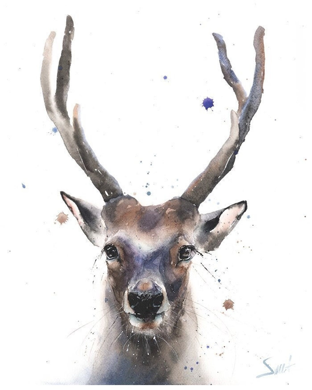 Watercolor Buck Deer Print, Rustic Woodland Art, Wildlife Animal Decor ...