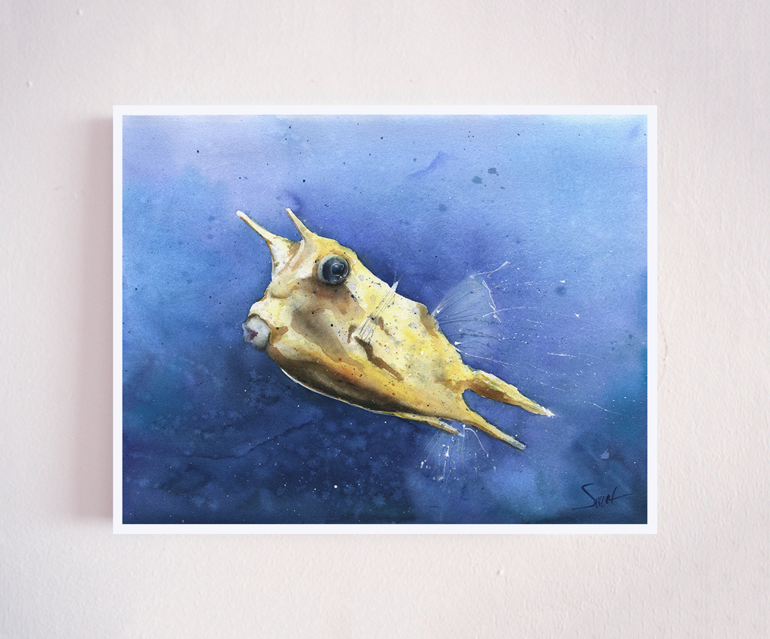 Longhorn Cowfish Art Fish Painting Watercolor Print by Eric - Etsy