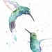 Two Turquoise Hummingbirds Watercolor Painting Art Print by Eric Sweet ...