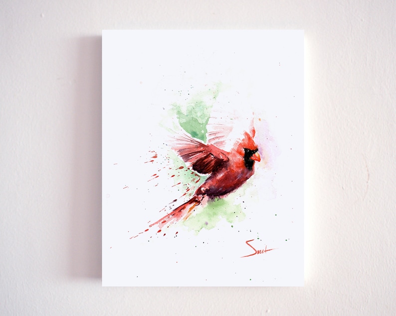 Flying Red Cardinal Artwork Bird Art Decor Watercolor Painting - Etsy