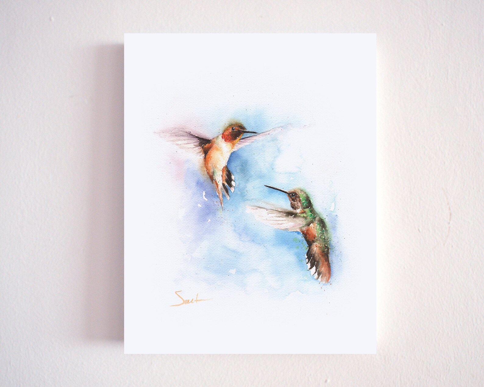 Two Rufous Hummingbird Art Print Watercolor Bird Painting by - Etsy