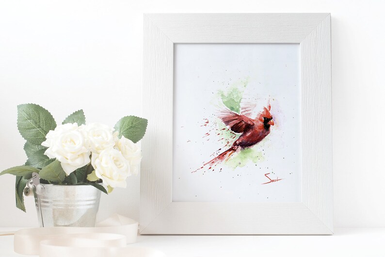 Flying Red Cardinal Artwork Bird Art Decor Watercolor Painting - Etsy