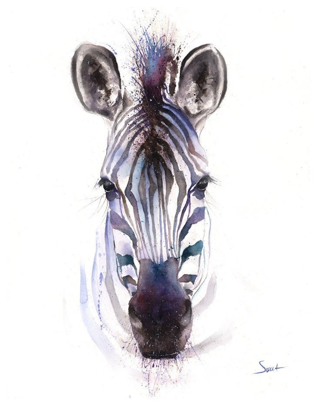 Zebra Print, Colorful Zebra Art, Watercolor Animal Painting, Wildlife ...