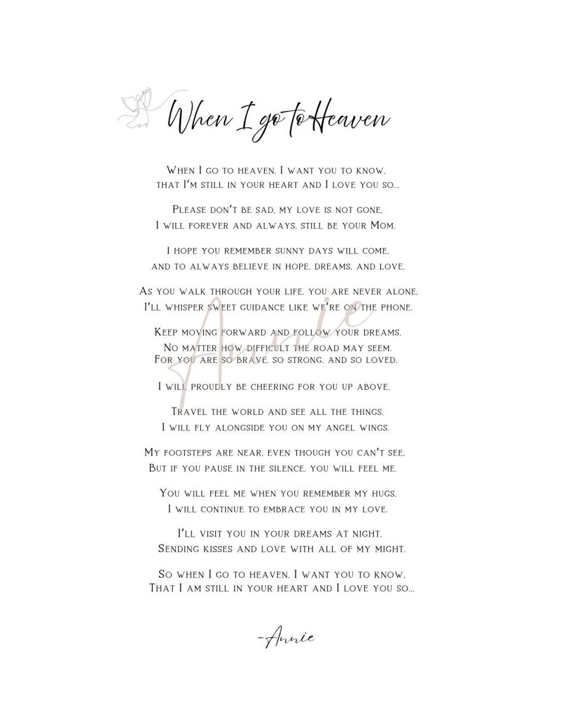 Loss of Mother Poem A Letter From Heaven Sympathy Gift Whispers From Heaven Cotton Paper Print ...