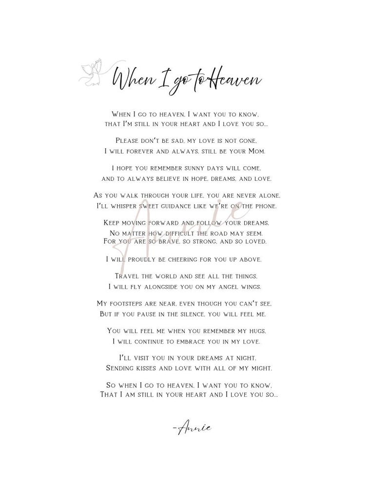 Loss of Mother Poem A Letter From Heaven Sympathy Gift Whispers From Heaven Cotton Paper Print ...